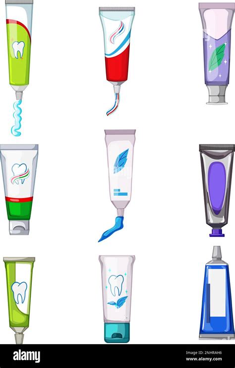 Toothpaste Set Cartoon Vector Illustration Sign Color Stock Vector