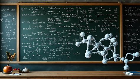 Molecular Structure And Mathematical Equations On A Chalkboard Stock