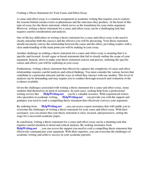 How To Write Thesis Statement In Cause And Effect Essay Pdf Essays Thesis