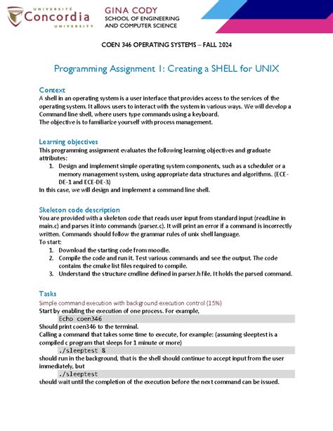 Programming Assignment 1 Coen 346 Operating Systems Fall 2024