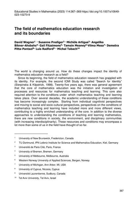 Pdf The Field Of Mathematics Education Research And Its Boundaries