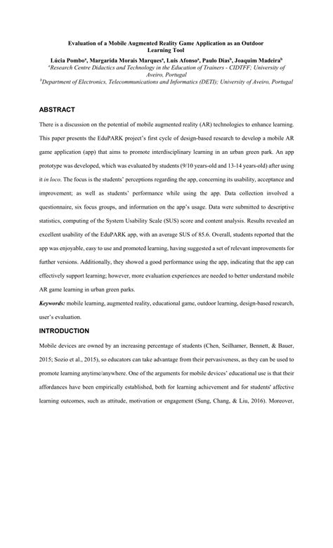 Pdf Evaluation Of A Mobile Augmented Reality Game Application As An Outdoor Learning Tool