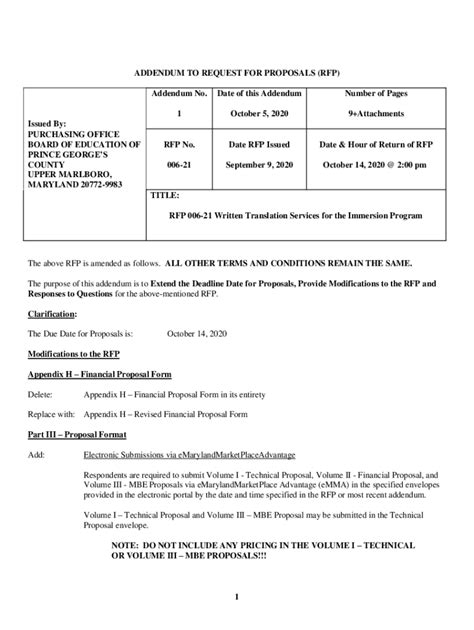 Fillable Online Addendum To Request For Proposals Rfp Fax Email Print
