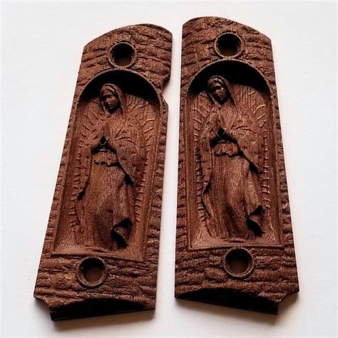 1911 Full Size Custom Engraved Wood Grips Virgin Mary Our Lady Of