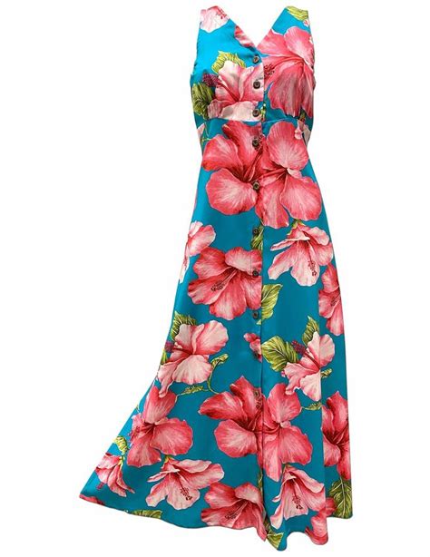 Mauna Loa Hibiscus Cocktail Maxi Hawaiian Dress In 2024 Hawaiian
