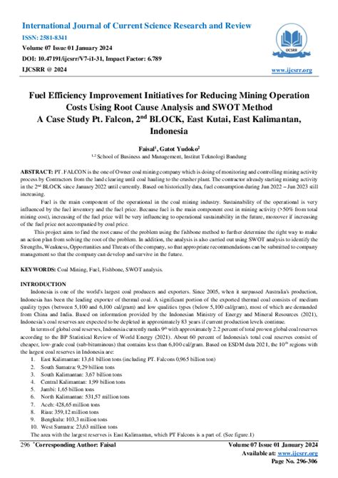 Pdf Fuel Efficiency Improvement Initiatives For Reducing Mining Operation Costs Using Root