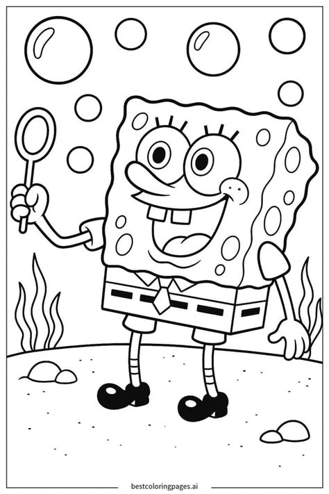 Spongebob Blowing Bubbles Underwater Coloring Page Free Printable Bestcoloringpages Ai