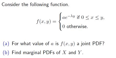 Solved Consider the following function f x y aeλy if Chegg