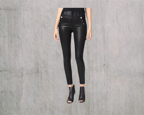 Chic Black Skinny Leather Pants With Side Buttons Women Slim Fit Black