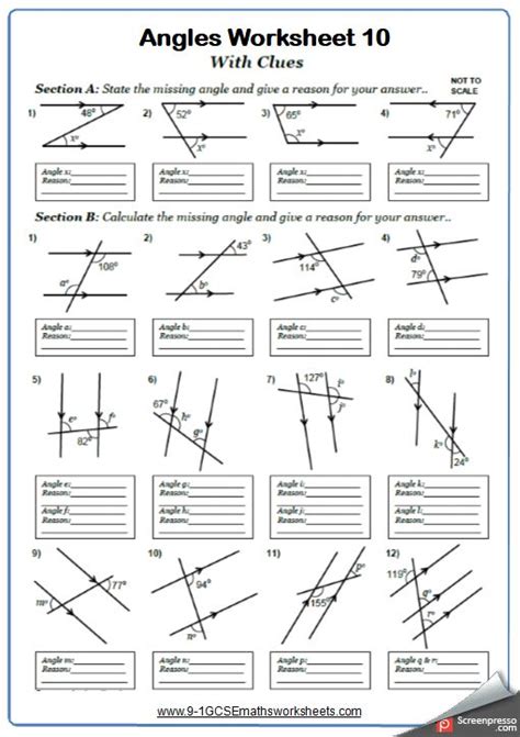 Angles Worksheet Practice Questions Geometry Worksheets Angles Worksheet Year 7 Maths Worksheets