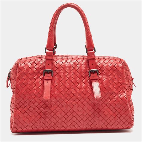 Bottega Veneta Red Intrecciato Leather New Boston Bag Bottega Veneta Tlc