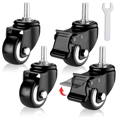 4 Pcs Lenkrollen 40mm Drehbar Transportrollen Schwerlastrollen Mit Bremse Möbelrollen Gummi