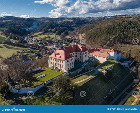 A Drone View Of Moravian Landscape With The Old Castle Kunstat Moravia