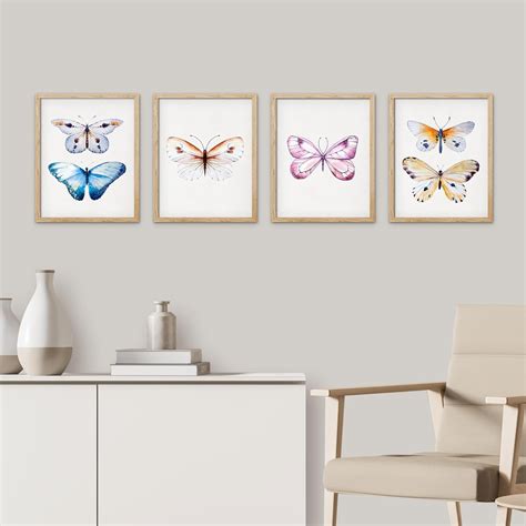 Pixonsign 4 Pcs Adhesive Canvas Posters Colorful Butterfly Boho Grils