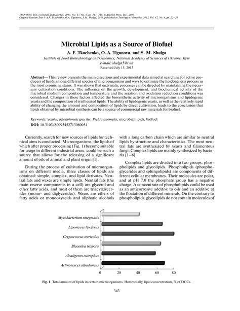 Pdf Microbial Lipids As A Source Of Biofuel