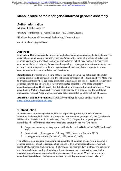 Pdf Mabs A Suite Of Tools For Gene Informed Genome Assembly