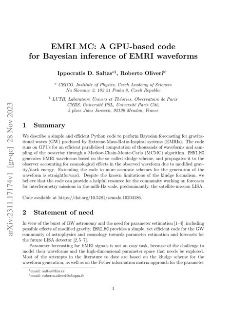Pdf Emri Mc A Gpu Based Code For Bayesian Inference Of Emri Waveforms