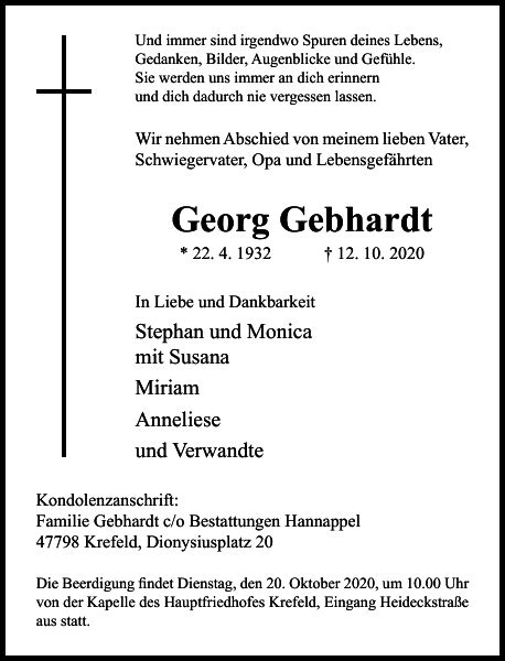 Georg Gebhardt Traueranzeige Westdeutsche Zeitung