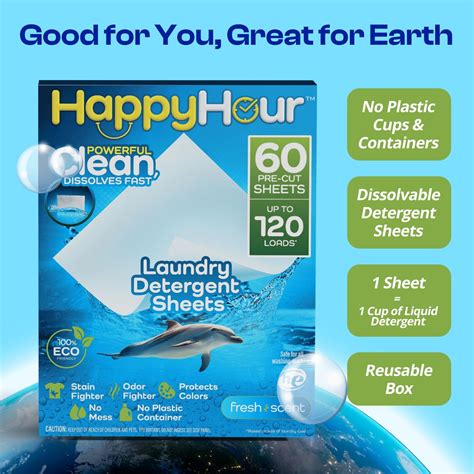 Happy Hour Laundry Detergent Sheets Eco Friendly Color Safe 60 Sheets