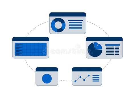Interconnected Circular Business Dashboard Workflow 2d Cartoon Object