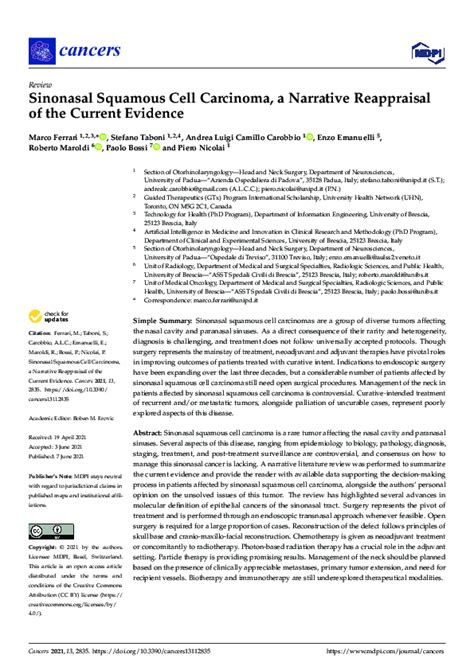 Pdf Sinonasal Squamous Cell Carcinoma A Narrative Reappraisal Of The
