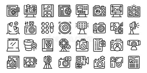 Photography Courses Icons Set Outline Vector Class Woman Stock Vector Illustration Of