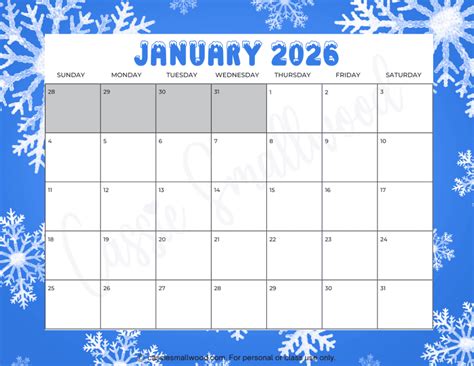 Free Printable Monthly Work Calendar 2026