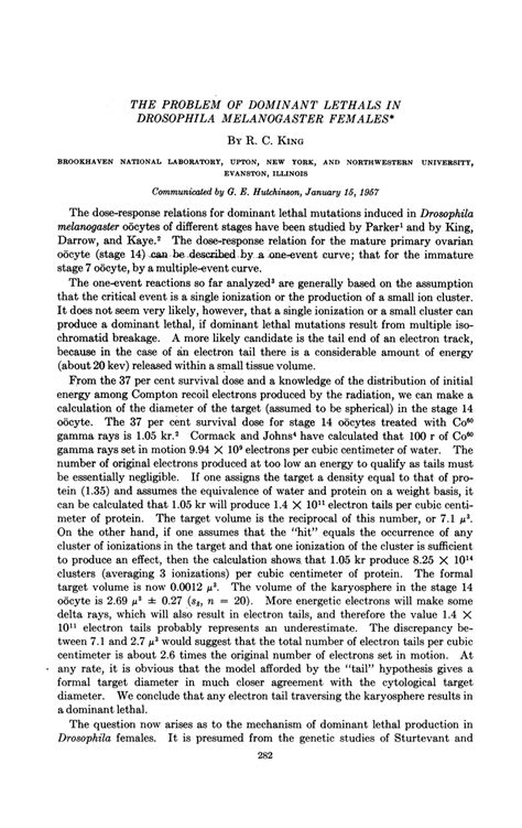 The Problem Of Dominant Lethals In Drosophila Melanogaster Females Pmc