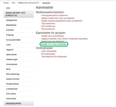 dtu learn support creating subgroups in inside that transfer to dtu learn