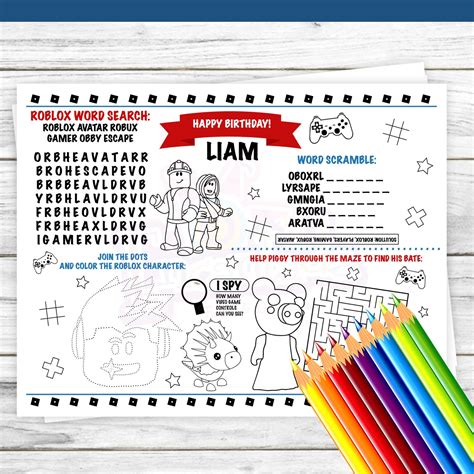 Roblox Activity Sheet Roblox Coloring Sheet Roblox Coloring Page Roblox Placemat Activity