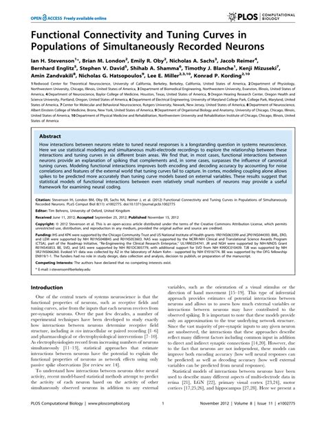 Pdf Functional Connectivity And Tuning Curves In Populations Of Simultaneously Recorded Neurons
