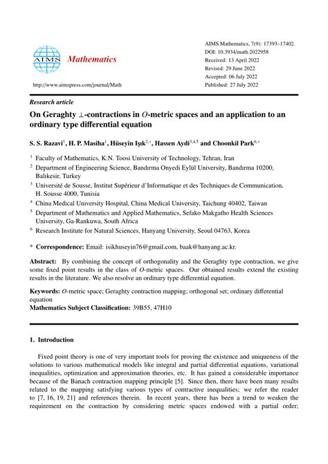 pdf on geraghty ⊥ contractions in o metric spaces and an application