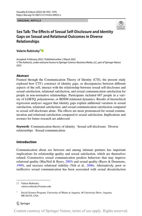 Sex Talk The Effects Of Sexual Self Disclosure And Identity Gaps On