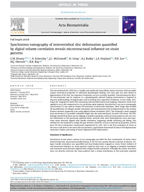 Pdf Synchrotron Tomography Of Intervertebral Disc Deformation