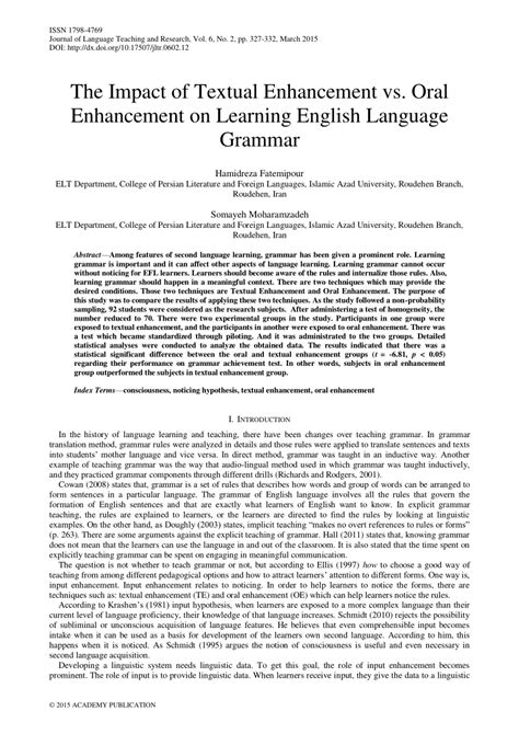Pdf The Impact Of Textual Enhancement Vs Oral Enhancement On Learning English Language Grammar
