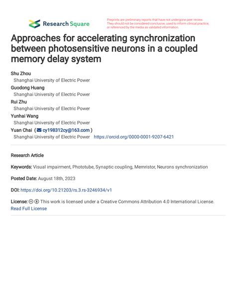 Pdf Approaches For Accelerating Synchronization Between Photosensitive Neurons In A Coupled