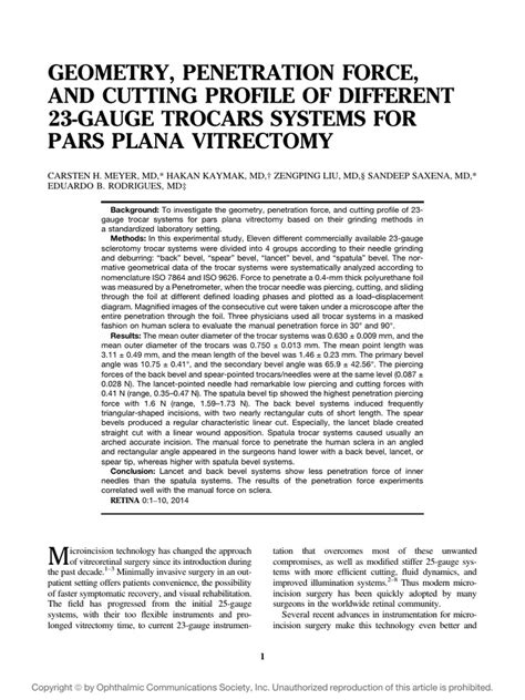 geometry penetration force pdf surgery injection medicine