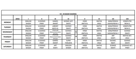 Class Wise School Time Table Kdb Public School