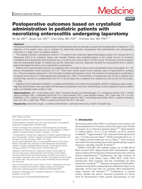Pdf Postoperative Outcomes Based On Crystalloid Administration In Pediatric Patients With