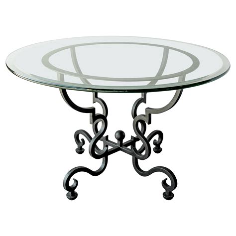 Spanish Round Glass Dining Table On Wrought Iron Base At 1stdibs