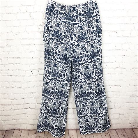 Loft Floral Marisa Wide Leg Linen Pants Sz 10 Gem