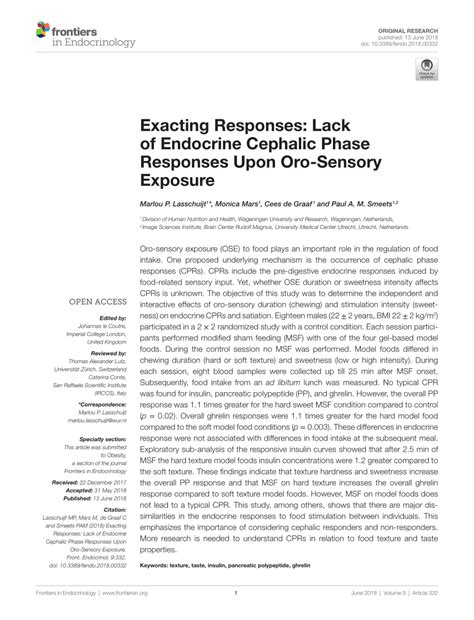 Pdf Exacting Responses Lack Of Endocrine Cephalic Phase Responses Upon Oro Sensory Exposure
