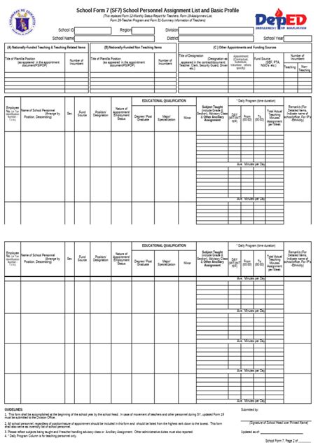 School Form 7 Sf7 School Personnel Assignment List And Basic Profile 1
