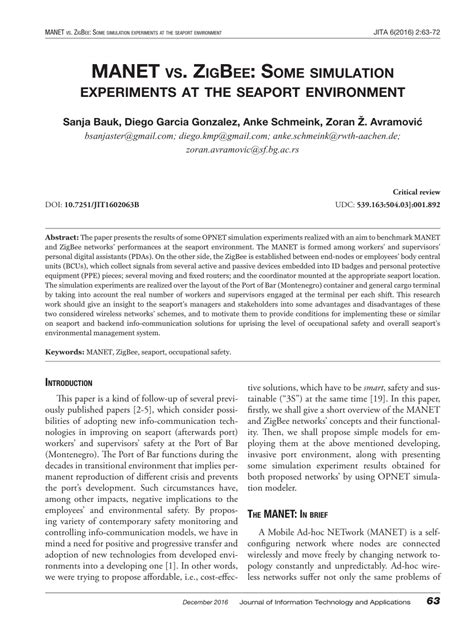 Pdf Manet Vs Zigbee Some Simulation Experiments At The Seaport Environment