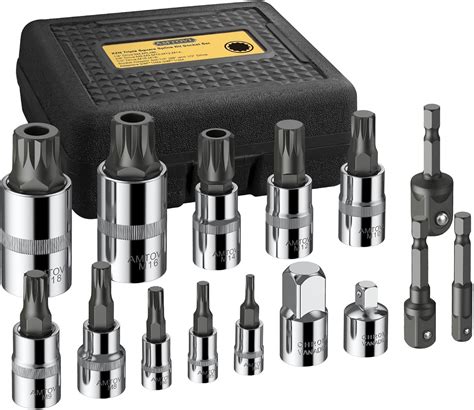 Amtovl 15 Piece Triple Square Spline Bit Socket Set S2 Alloy Steel