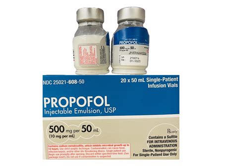 Propofol Injectable Emulsion 500mg50ml 10mgper Ml 20 Vials X 50ml
