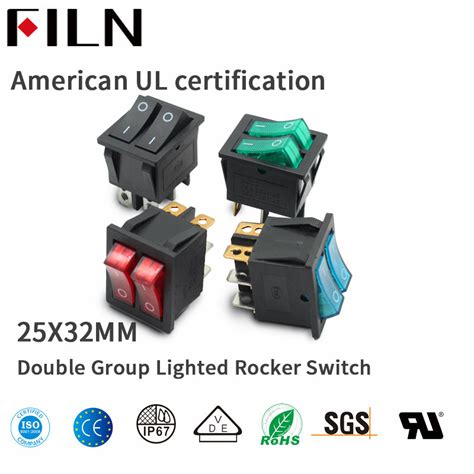 Filn Double Group Lighted Rocker Switch 120v Led Lamp Beads