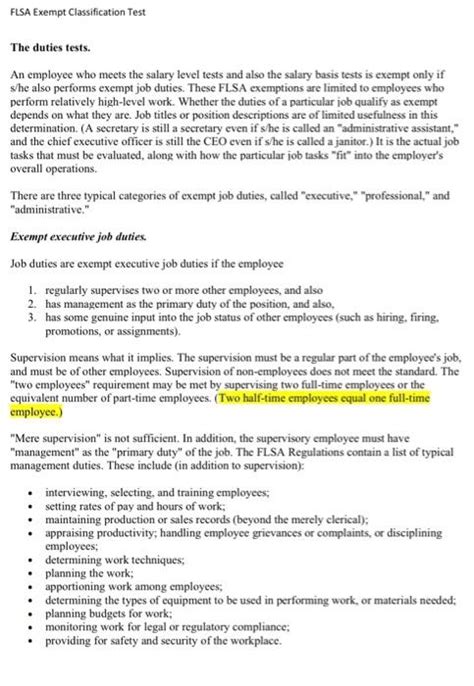 Solved Flsa Exempt Classification Test The Duties Tests An