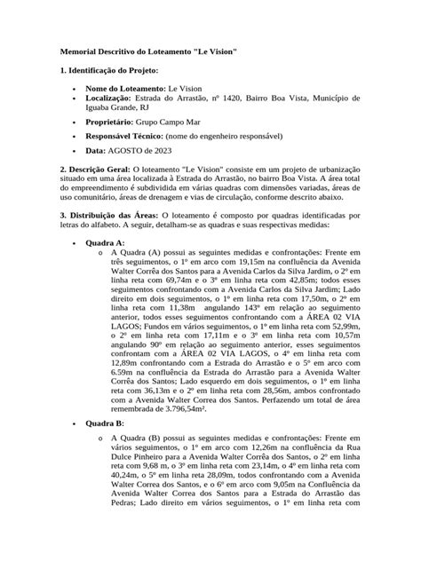 Memorial Descritivo Do Loteamento Pdf