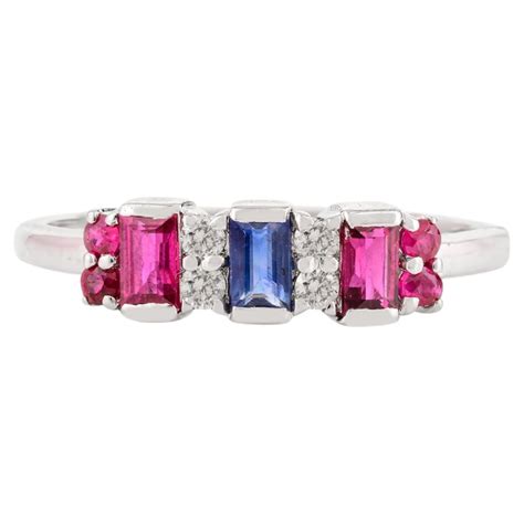 Customizable Everyday Ruby Blue Sapphire Cluster Ring For Women In 14k